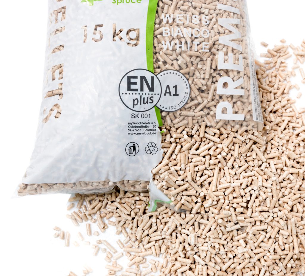 Mywood houtpellets EN A1 - 100% naaldhout - witte hout pellets